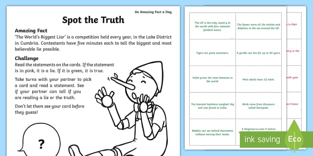 Spot the Truth Worksheet / Worksheet (teacher made)