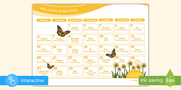 March Play-Along Calendar (2023) (teacher made) - Twinkl