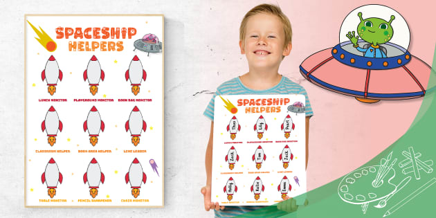 We Are the Spaceship Helpers Space Themed Classroom Poster