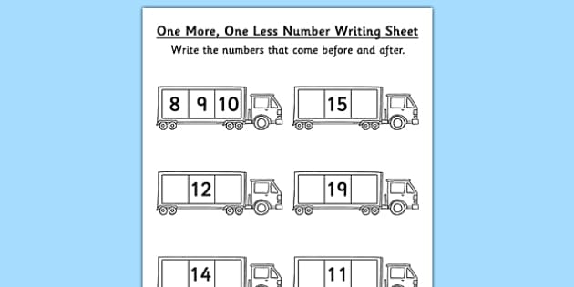 One More One Less Number Writing Worksheet / Worksheet Lorry - lorry