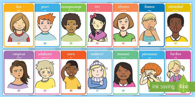 Emotions and expressions English/Te Reo Māori A4 Display Poster