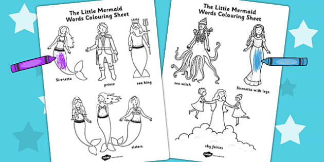 The Little Mermaid Words Colouring Sheet (teacher made)