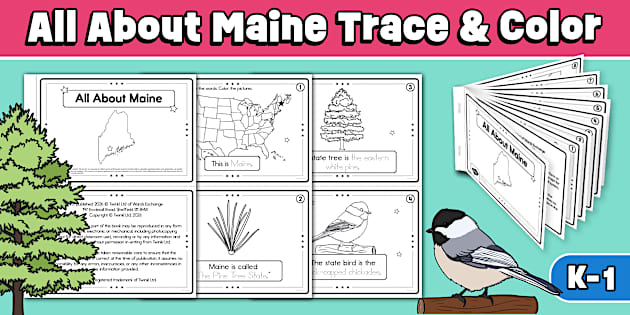 All About Maine Trace and Color Printable Book for K-1st Grade