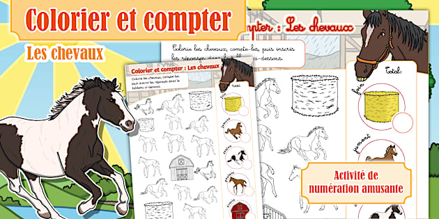 Colorier et compter : Les chevaux
