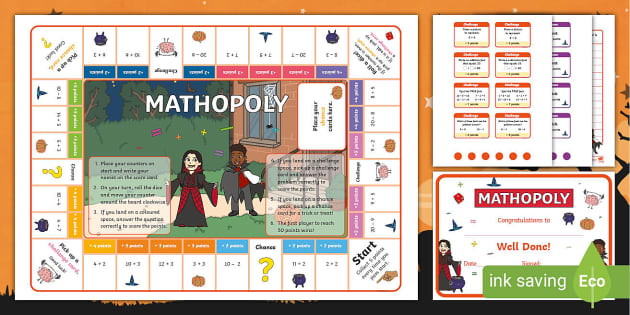 👉 Halloween Addition and Subtraction within 20 Mathopoly Game