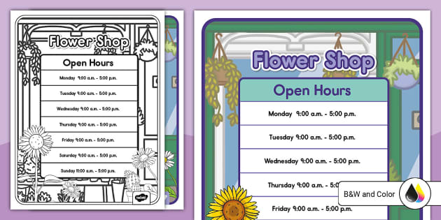 Flower Shop Dramatic Play Hours Sign - Twinkl
