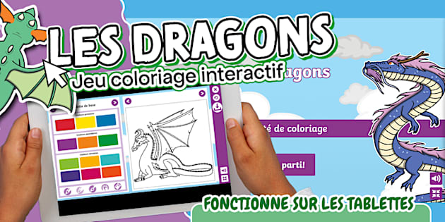 Jeu coloriage interactif : Les dragons - Twinkl