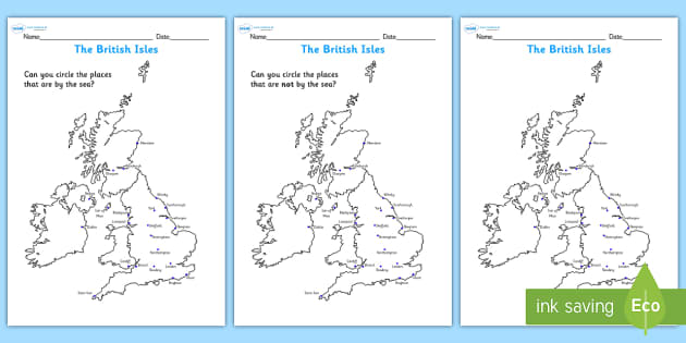 The British Isles Seaside Map Worksheet - seaside, the seaside