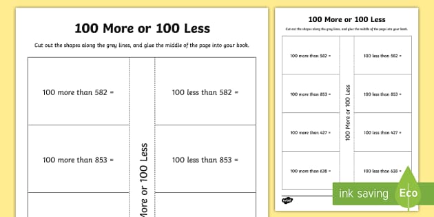 100 More or Less Interactive Visual Aid Activity - Twinkl