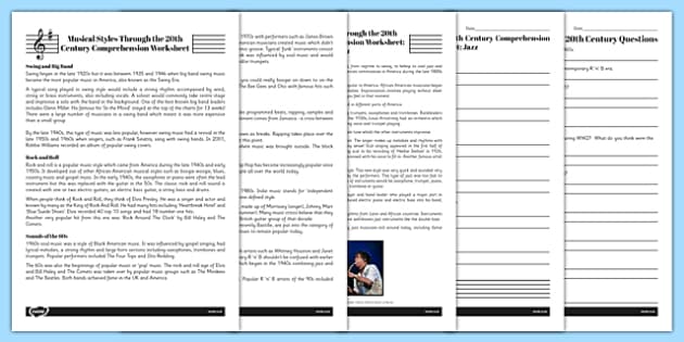 Musical Genres Reading Comprehension Activity