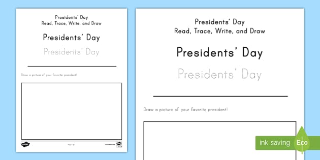Presidents' Day Read, Trace, Write, and Draw Activity