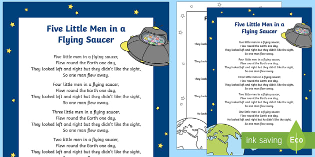 5 Little Men in a Flying Saucer Nursery Rhyme Poster - rhymes