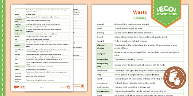 Year 3 Waste: Key Vocabulary Glossary (teacher made)
