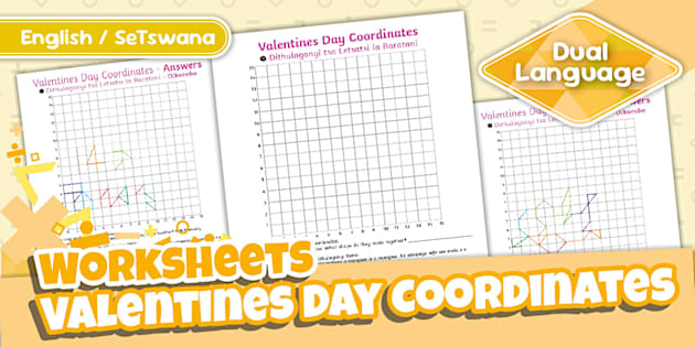 Grade 4 Maths - Valentines Day Coordinates - Worksheets - Setswana/English