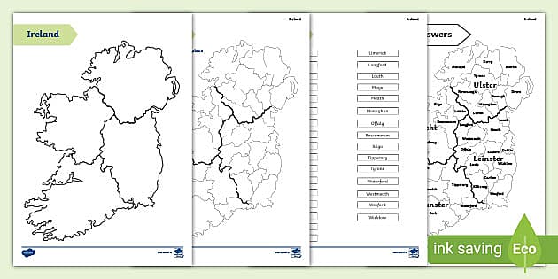 Blank County Map of Ireland Jigsaw Activity