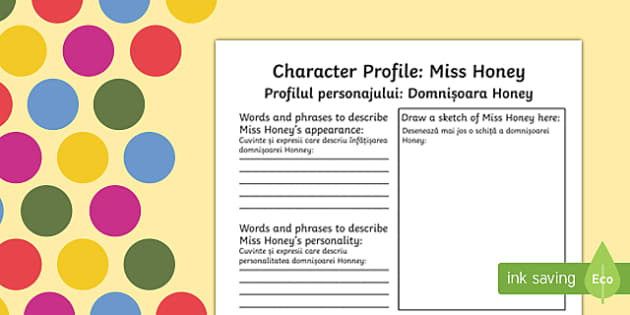 Miss Honey Character Profile Worksheet to Support Teaching on Matilda