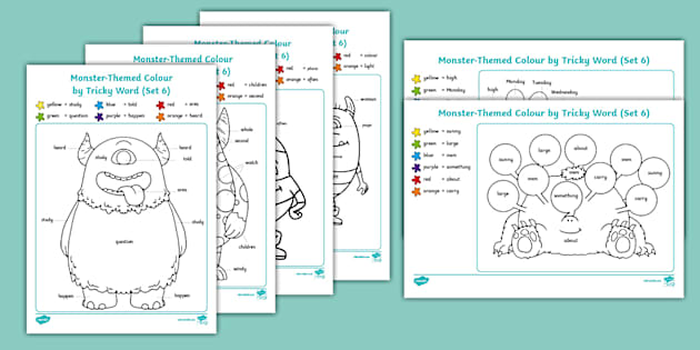Monster-Themed Colour by Tricky Word (Set 6) Activity