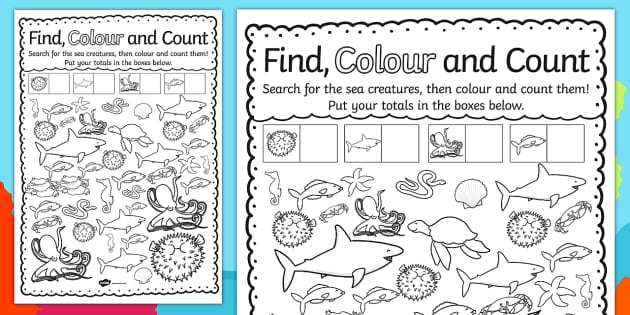 Under the Sea Find, Colour and Count Worksheet / Activity Sheet ...