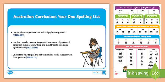 Australian Curriculum Year One Spelling List