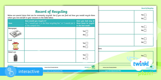 Interactive PDF: Science: Year 2: Recycling (teacher made)