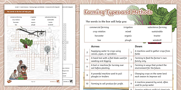 Farming Types and Methods - Crossword (teacher made)