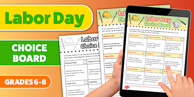 Labor Day Choice Board for 6th-8th Grade (teacher made)