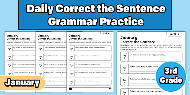 Third Grade January Daily Correct the Sentence Grammar