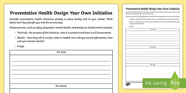 Preventative Health Design Your Own Initiative Worksheet