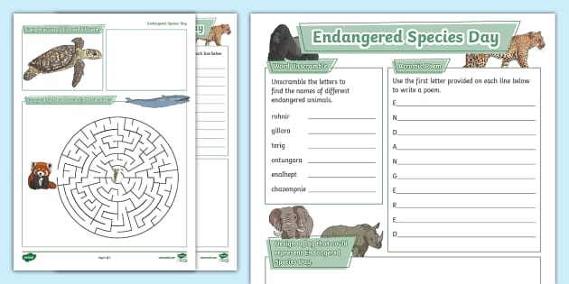 Endangered Species Day Boredom Buster (teacher made)