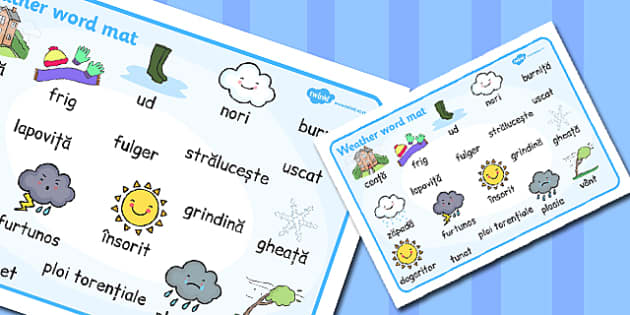 Weather Word Mat Romanian Translation Teacher Made