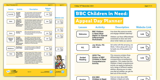 FREE! - BBC Children in Need: Appeal Day Planner (Ages 9-11)