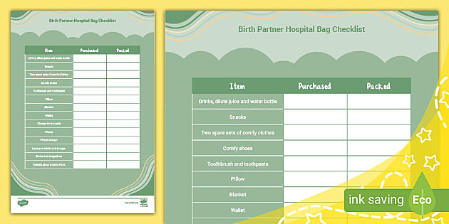 Birth Partner Hospital Bag Checklist (teacher made) - Twinkl
