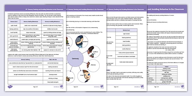 OT: Sensory Seeking and Avoiding Behaviours in the Classroom
