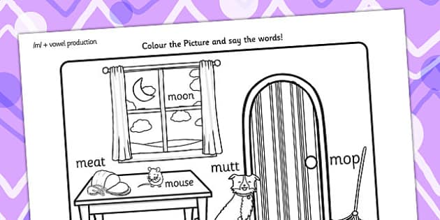 Word Initial m Production Coloring Scene (Teacher-Made)