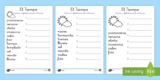 Ordenar vocabulario: El tiempo (teacher made) - Twinkl