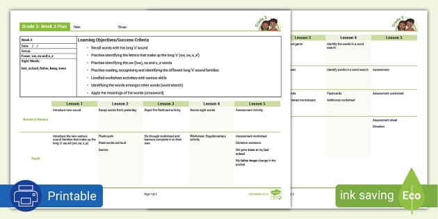 Grade 3 Phonics Term 1 Week 3 Planning (teacher made)