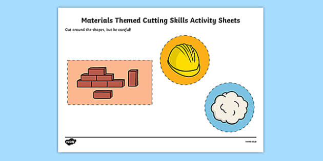 Black and White Materials Themed Cutting Skills Worksheet Pack