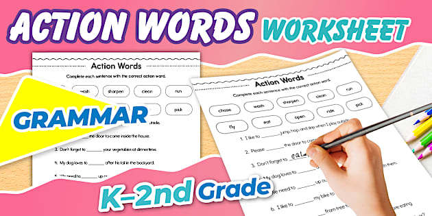Action Words Worksheet for 1st-2nd Grade I Grammar I Verbs