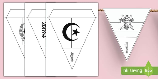 Flags of The World Colouring Bunting