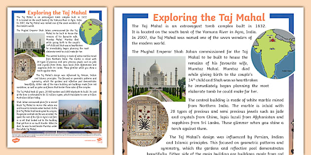 Taj Mahal Facts for Kids - Geography - Resources - Twinkl