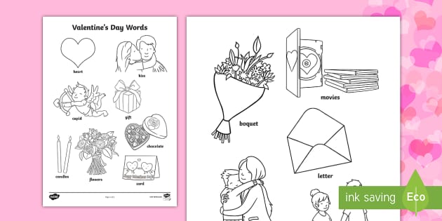 Valentines Day Words Colouring Sheets