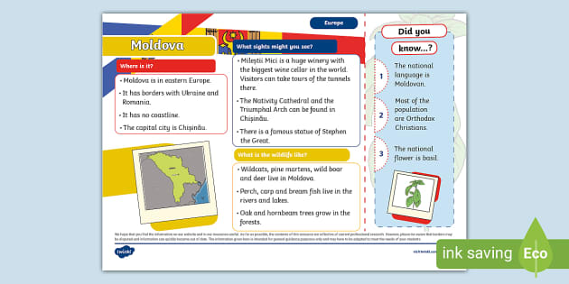 Moldova Fact File KS1 - Geography - Europe (teacher made)