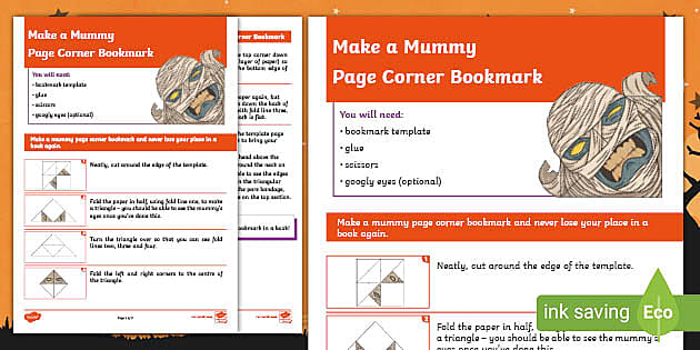 Mummy Page Corner Bookmark Paper Craft (teacher made)