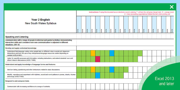 NSW Syllabus Year 2 English Assessment Tracker