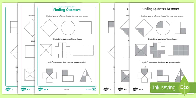 Introducing Fractions - Finding One Quarter Differentiated Worksheet