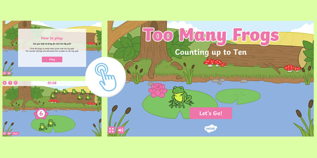 Too Many Frogs: 0-10 - Free Counting Games for 5 Year Olds