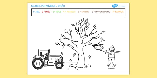 Ficha Colorea por números otoño (teacher made) - Twinkl