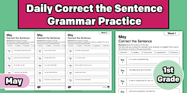 First Grade May Daily Correct the Sentence Grammar Practice