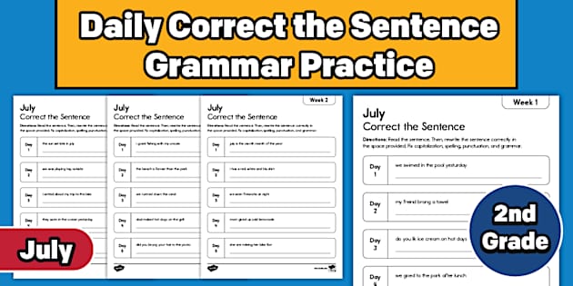 2nd Grade July Daily Correct the Sentence Grammar Practice