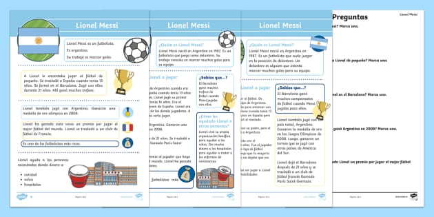 Hoja de actividad: comprensión lectora - Messi - Twinkl